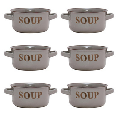 Set of 6 Classic Peppered Grey Soup Bowl with Handles