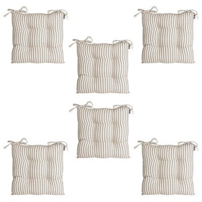 Set of 6 Grey Striped Indoor Furniture Dining Chair Seat Pads (L)40cm x ...