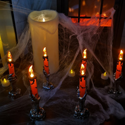 Set of 6 LED Halloween Skull Hand Flickering Candle Decorations in ...
