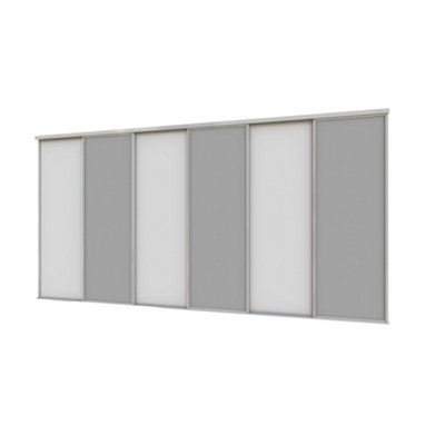 Set of 6 Light & Dark Grey Sliding Wardrobe Door Kit, Silver Frame & Tracks, Opening Height (H ...