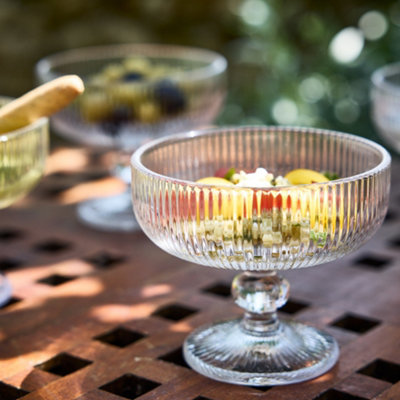 Set of 6 Luxury Ribbed Glass Footed Dessert Bowls