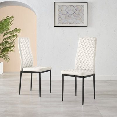 Set of 6 Milan White High Back Soft Touch Diamond Pattern Faux Leather ...