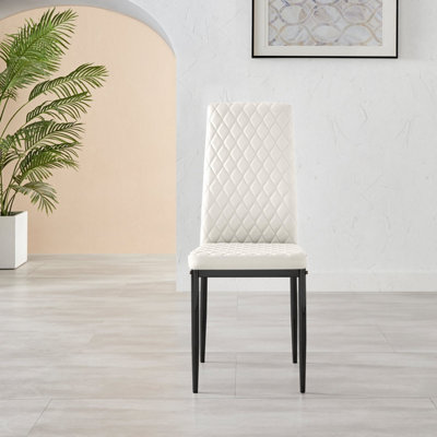 Set of 6 Milan White High Back Soft Touch Diamond Pattern Faux Leather ...
