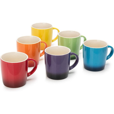 Set of 6 Multi-Coloured Stoneware Mugs Set - Coffee & Tea Cups - 11 oz ...