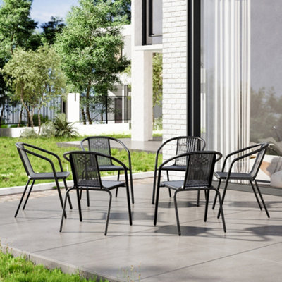 Set of 6 Outdoor Black Plastic Rope Garden Stacking Chairs Garden Patio ...
