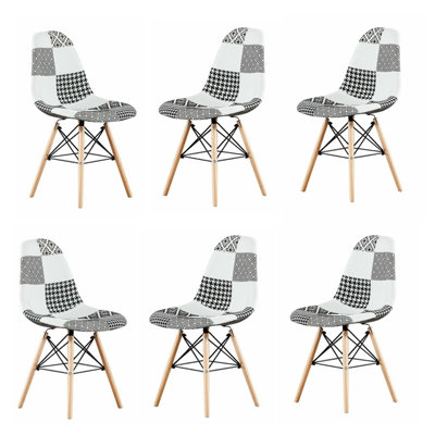 Set of 6 Patchwork Fabric Dining Chairs Upholstered Dining Room Chair ...