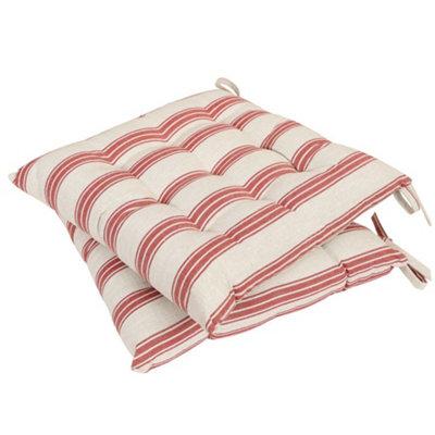 Set of 6 Red Striped Indoor Furniture Dining Chair Seat Pads (L)40cm x ...