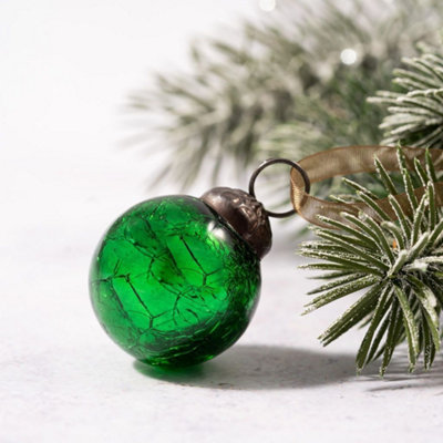 Set of 6 Small 1" Emerald Crackle Glass Christmas Balls | DIY at B&Q