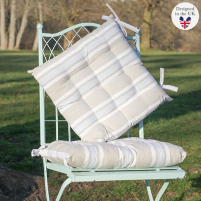 Set of 6 Striped Blue Outdoor Garden Furniture Chair Seat Pads (L)40cm ...
