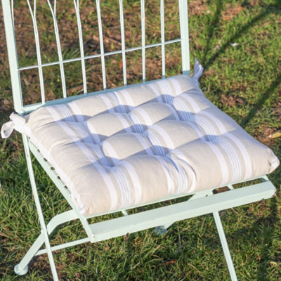 Set of 6 Striped Blue Outdoor Garden Furniture Chair Seat Pads (L)40cm ...