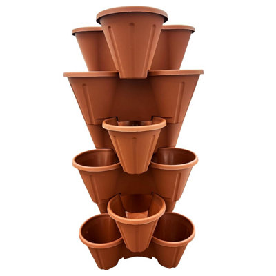 Set Of 6 (Trio 3 Pot) Interconnecting Terracotta Strawberry Lightweight ...