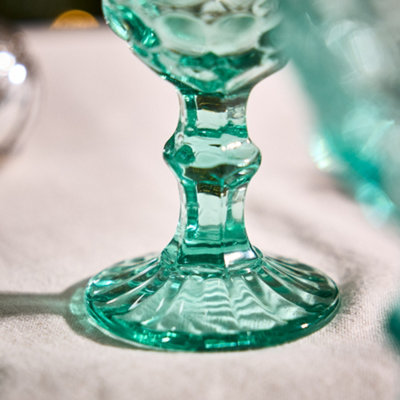 Set of 6 Vintage Luxury Turquoise Drinking Wine Glass Wine Goblets 350ml