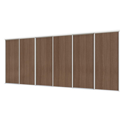SET OF 6 WALNUT SLIDING WARDROBE DOOR KIT IN WHITE FRAME & TRACKS ...