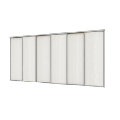 Set of 6 White Pine Sliding Wardrobe Door Kit in Silver Frame & Tracks ...