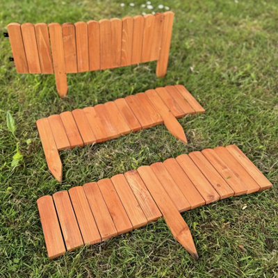 SET OF 6 WOODEN LAWN EDGING LOG ROLL STYLE PANELS (400CM X 20CM)