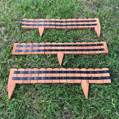 Set of 6 Wooden Lawn Edging Log Roll Style Panels (420cm x 10cm)