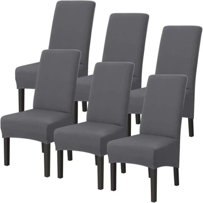 Set Of 6 Xl Stretch Gray Chair Covers For Dining Room Elastic Cover ...