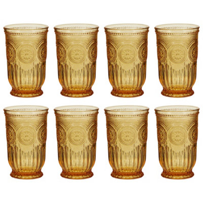 Set of 8 Luxury Embossed Yellow Tall Drinking Glass Tumblers Wedding ...