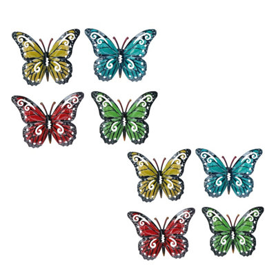 Set of 8 Multi-coloured Small Metal Butterflies Garden/Home Wall Art ...