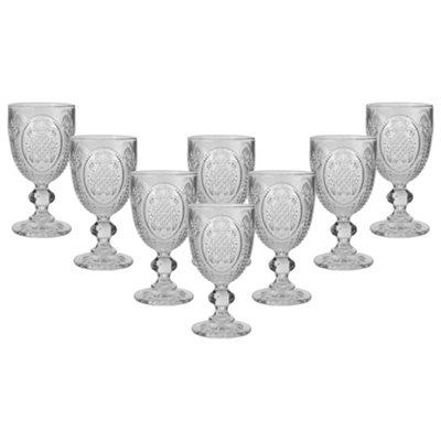Set of 8 Vintage Luxury Clear Embossed Drinking Goblet Wine Glasses ...
