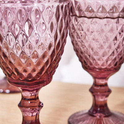 Set of 8 Vintage Luxury Red Diamond Embossed Drinking Glass Wine ...