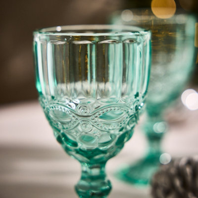 Set of 8 Vintage Turquoise Drinking Wine Glasses Goblets | DIY at B&Q