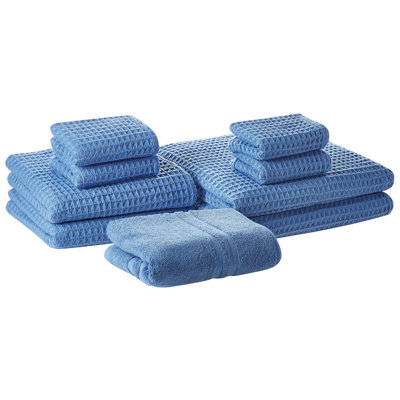 Set of 9 Towels AREORA Cotton Blue