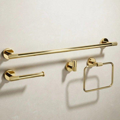 SET OF BATHROOM HANGERS REA GRID 4 PIECES GOLD 60X8,5X5CM