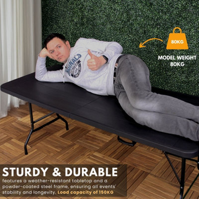 Set of Black 6ft (180cm) Folding Trestle Table and 4 Foldable Chairs -Lightweight, Portable ...