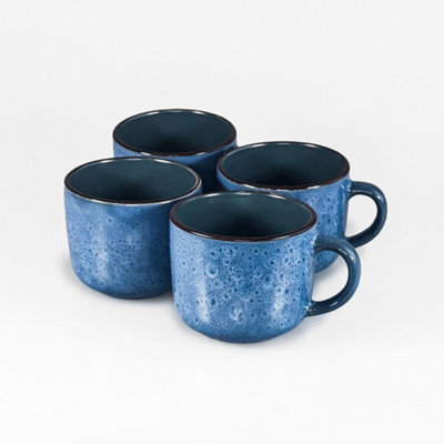 Set of Four Drammen Blue Reactive Glaze Ceramic Mugs