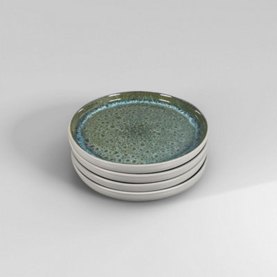 Set of Four Stockholm 20cm Blue Reactive Glaze Ceramic Side Plates