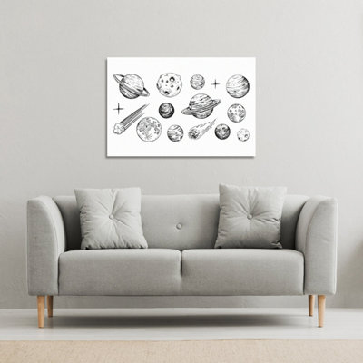Set of space objects planets, stars (Canvas Print) / 46 x 31 x 4cm