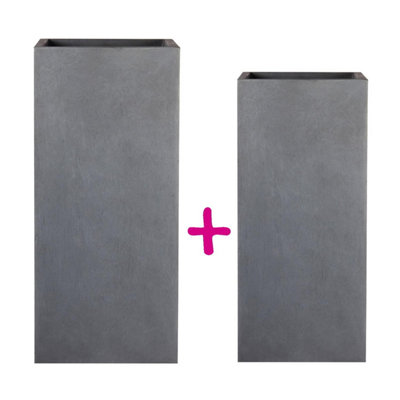 Set of two IDEALIST Tall Square Faux Lead Light Concrete Planters: L33 ...