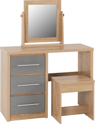 Buy Seville 3 Drawer Dressing Table Set Grey and Oak Effect Dresser ...