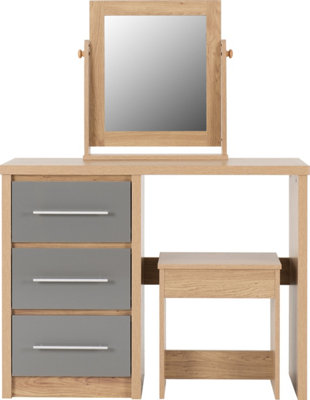 Buy Seville 3 Drawer Dressing Table Set Grey and Oak Effect Dresser ...