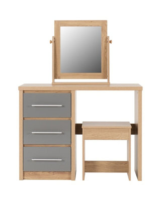 Seville 3 Drawer Dressing Table Set Grey and Oak Effect Dresser Mirror ...