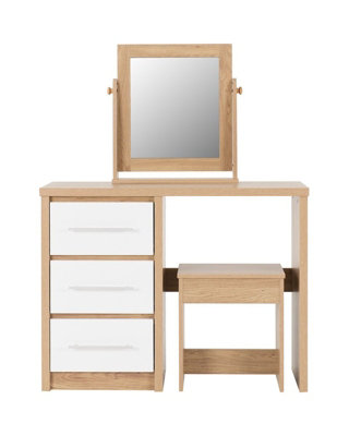 Seville 3 Drawer Dressing Table Set White High Gloss/Light Oak Effect ...