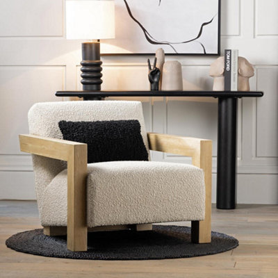 Seville Armchair Cream Boucle Upholstered Fabric Seat Solid Block ...