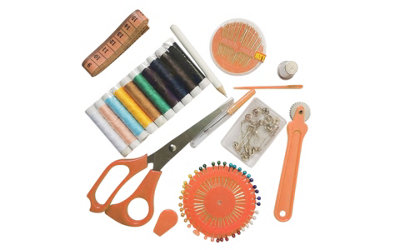Sewing Kit In Clear Pencil Case in Orange