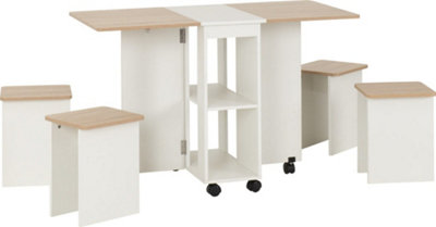 Seymore Stowaway Dining Set Oak Effect White with 4 Stools