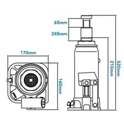 SGS 10 Tonne Telescopic High Lift Bottle Jack, 245mm Stroke, 520mm Max ...