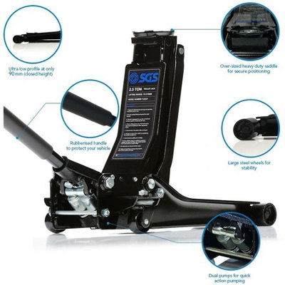 SGS 2.5 Tonne Low Profile Trolley Jack 90mm, Steel, Rubberised Handle ...