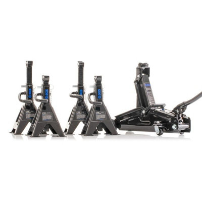 SGS 2 Tonne Car Trolley Jack w/ Four Ratchet Axle Stands, Castors ...