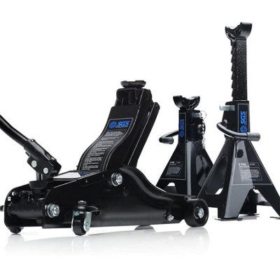 SGS 2 Tonne Low Entry Trolley Jack & 4 Tonne Ratchet Axle Stands ...