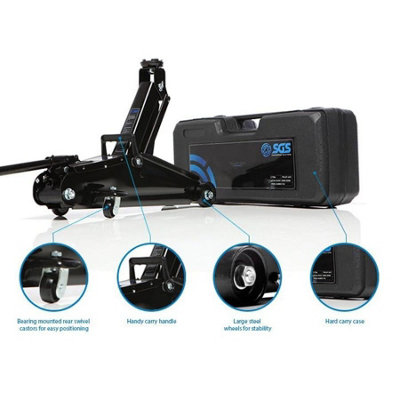 SGS 2 Tonne Trolley Jack 130-345mm w/ Carry Case & 2x1T Axle Stands Fit ...
