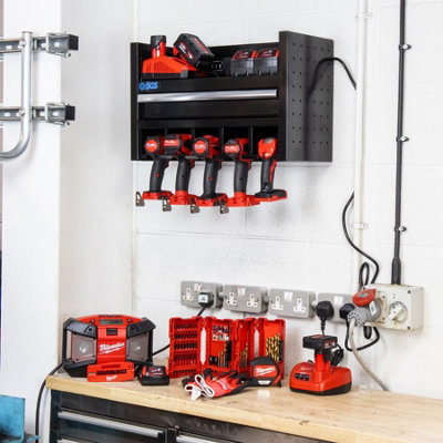 SGS 22in Wall Mounted Power Tool Storage Rack w/ Battery Charging ...