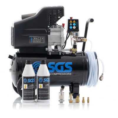 SGS 24L Air Compressor w/ Hose Reel Starter Kit, Accessories & Oils 2 ...