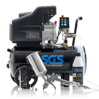SGS 24L Air Compressor w/ Integrated Hose Reel & Spray Gun Kit - 2.5HP ...