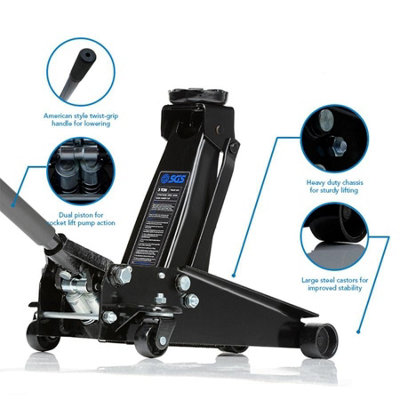 SGS 3 Tonne Heavy Duty Trolley Jack, Hydraulic, Steel - 465mm Max. Lift ...