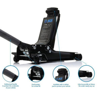 SGS 3 Tonne Low Profile Heavy Duty Trolley Jack, Long Reach, Range ...
